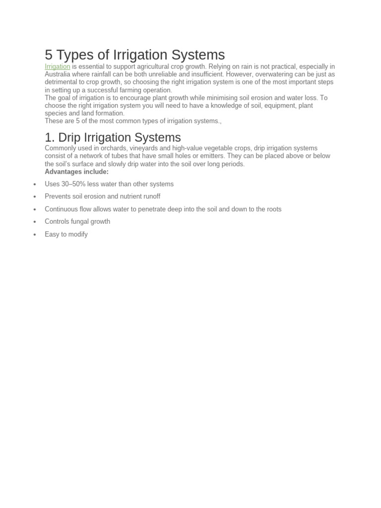 5 Types of Irrigation Systems | PDF | Irrigation | Agriculture