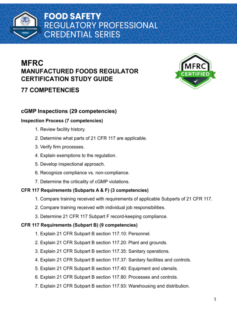 MFRC-Study-Guide-MANUFACTURED FOODS REGULATOR CERTIFICATION | PDF ...