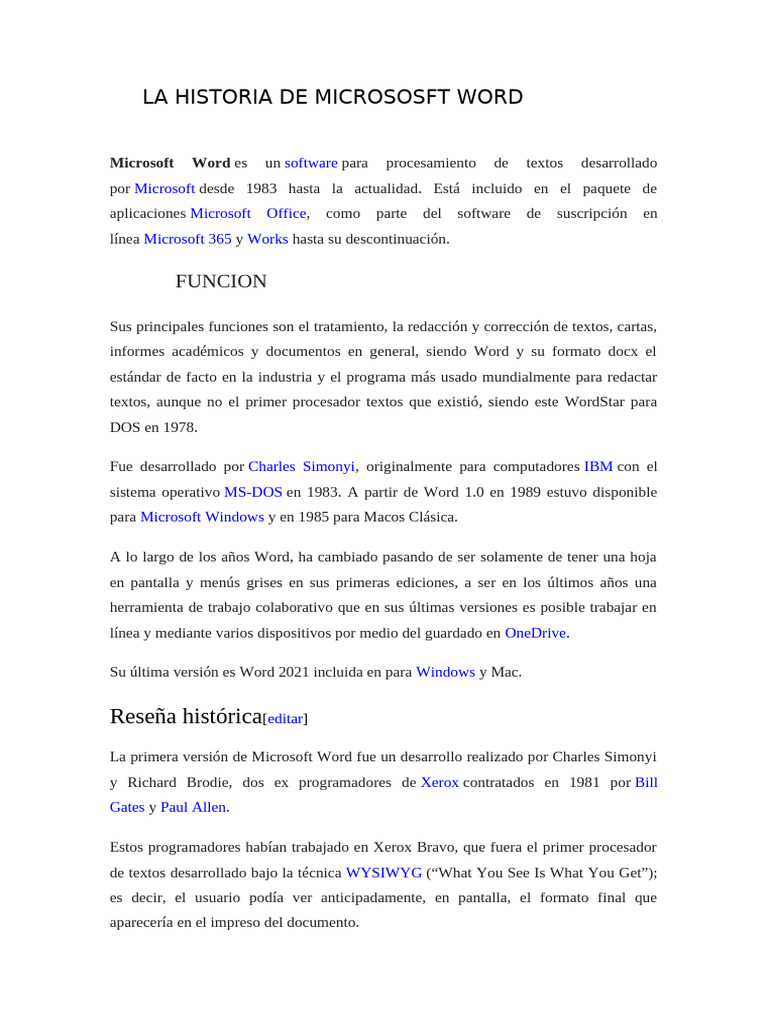 La Historia de Micrososft Word | PDF | Microsoft Word | Software