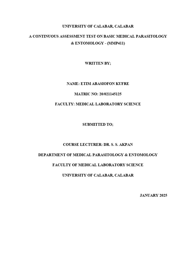 MMP ASSIGNMENT | PDF | Parasitology | Animals And Humans