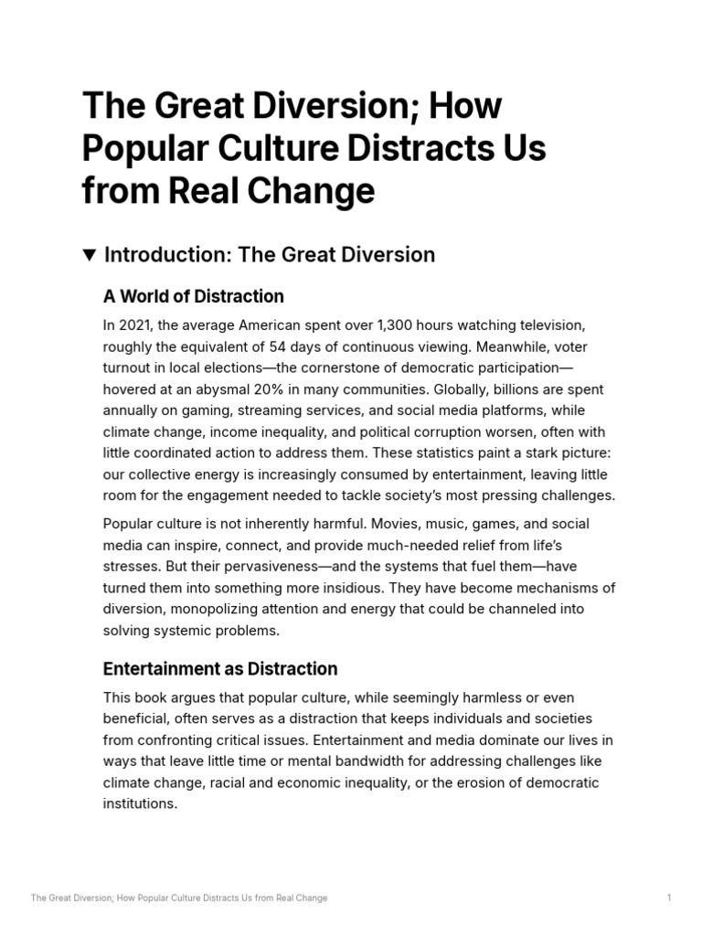 The Great Diversion How Popular Culture Distracts Us From Real Change ...