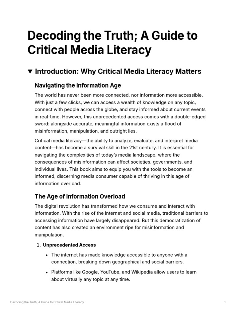 Decoding The Truth A Guide To Critical Media Literacy | PDF | Framing (Social Sciences) | Media ...