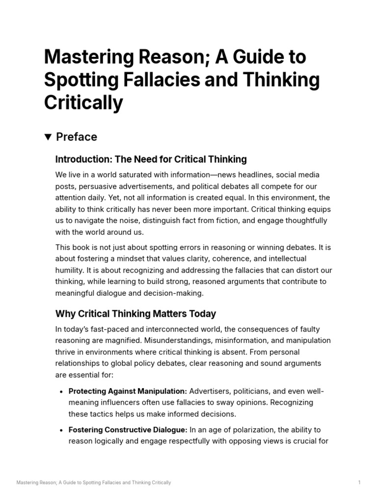 Mastering Reason; A Guide to Spotting Fallacies and Thinking Critically | PDF | Fallacy | Reason
