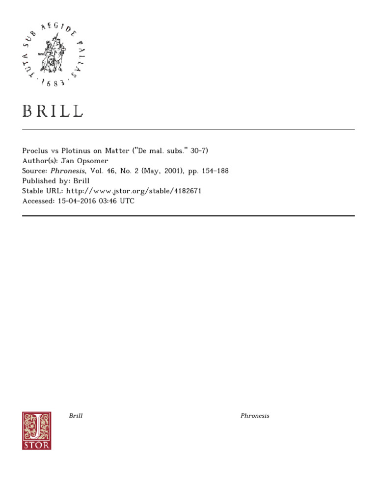 Proclus Vs Plotinus On Matter ('De Mal. Subs' 30-7) (Opsomer, 2001) | PDF | Neoplatonism ...