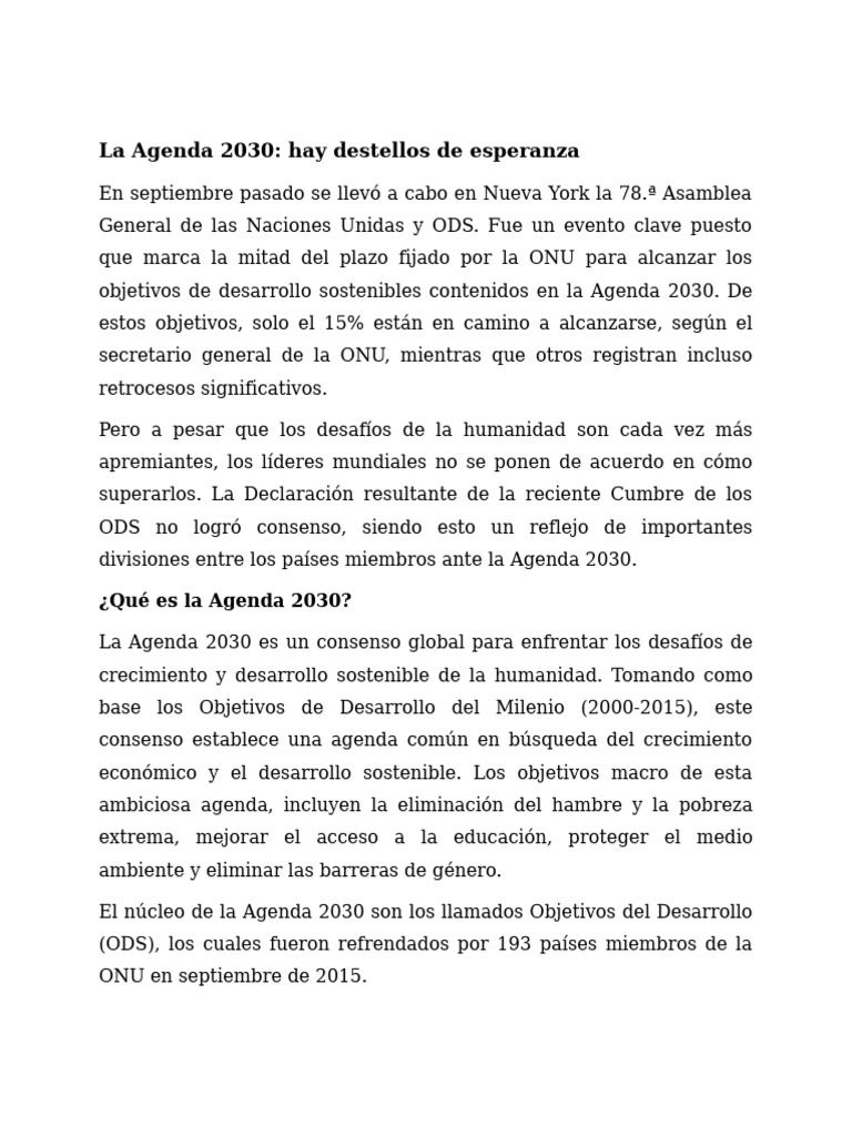 La Agenda 2030 | PDF | Desarrollo sostenible | Sustentabilidad