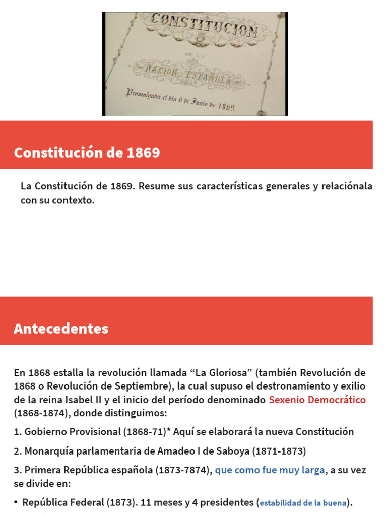 Constitución 1869 | PDF | Cortes Generales | Ciencias Políticas