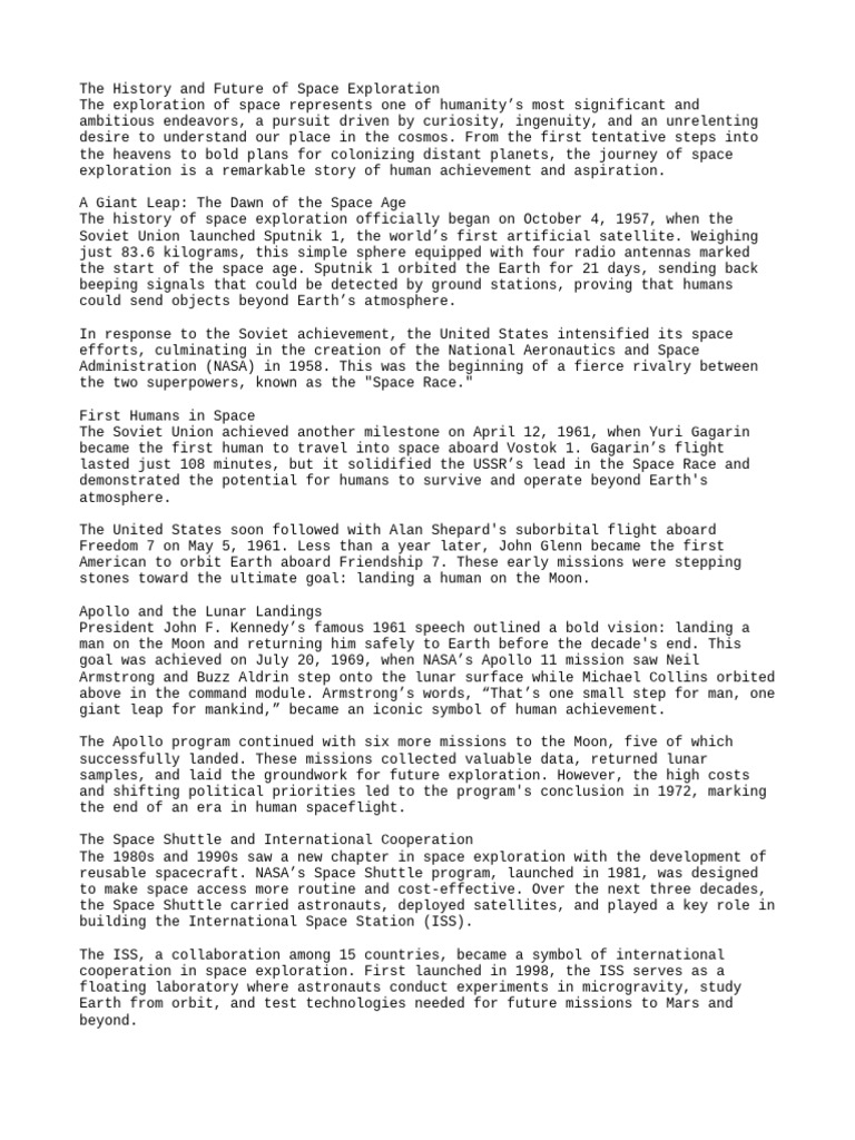 The History and Future of Space Exploration | PDF | Space Exploration ...