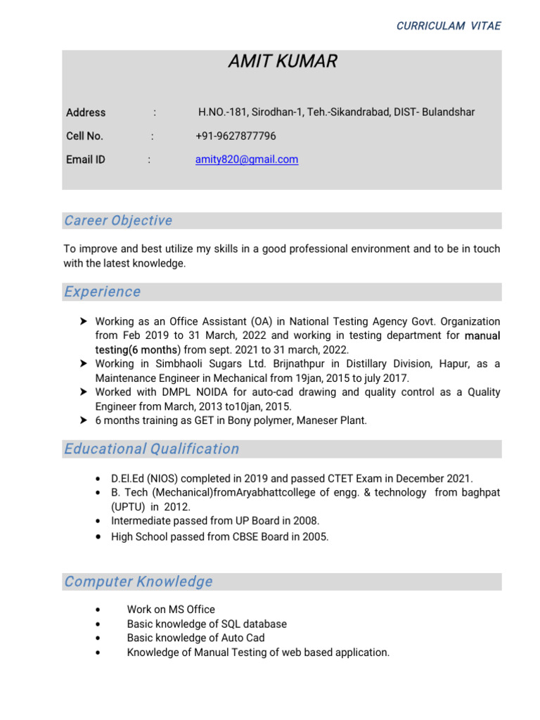 Amit Resume_Manual testing_NTA | PDF