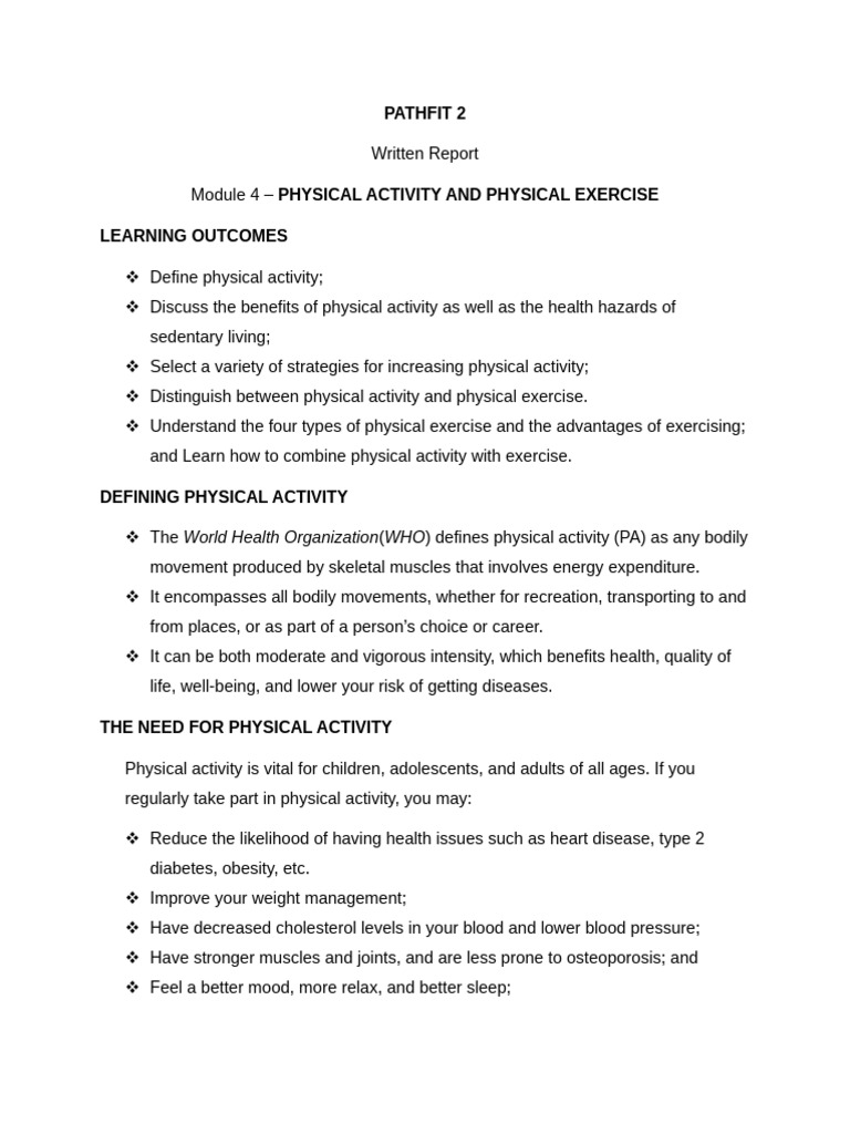 PATHFIT 2 - Written Report | PDF | Balance (Ability) | Clinical Medicine