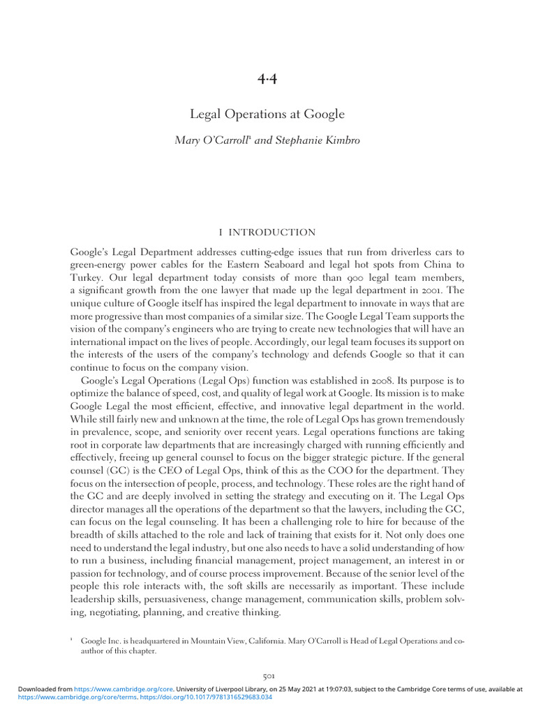 Google Legal Operations Overview | PDF | Knowledge Management | Analytics