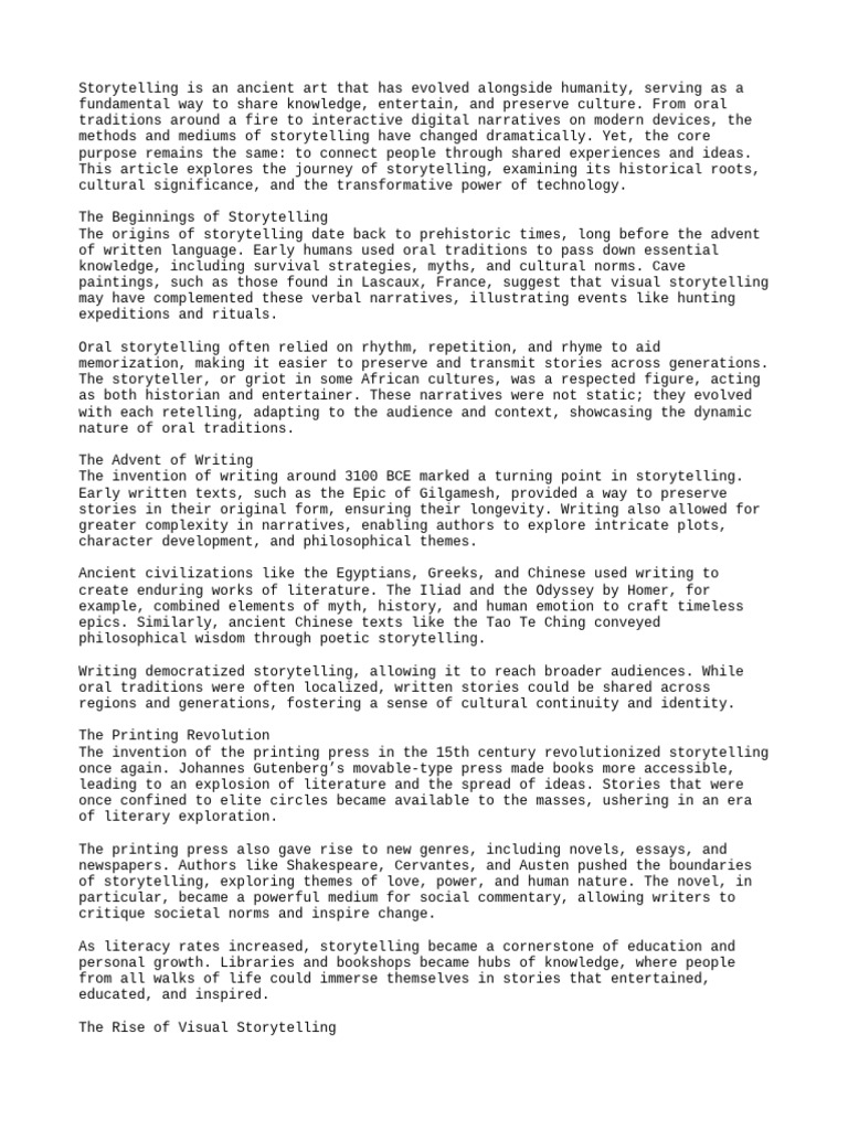 The Evolution of Storytelling From Oral Traditions To Digital ...