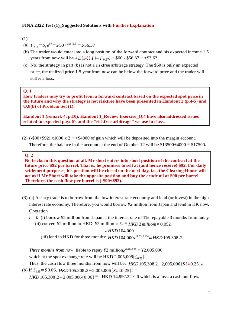 FINA 2322 Test Solutions Overview | PDF | Short (Finance) | Financial ...