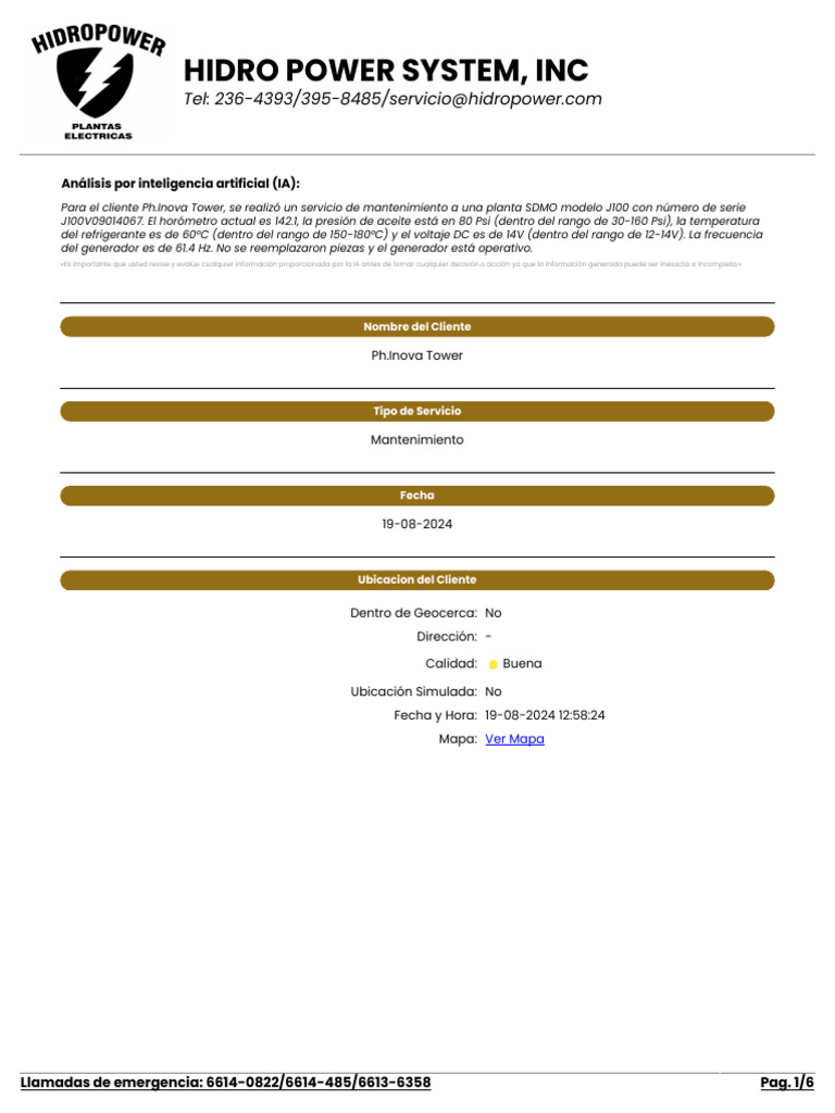 Mantenimiento Generador SDMO J100 | PDF