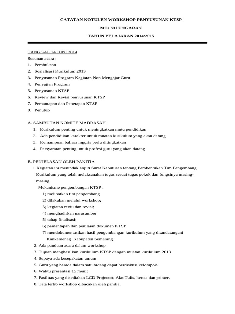 Berita Acara Penyusunan KTSP | PDF