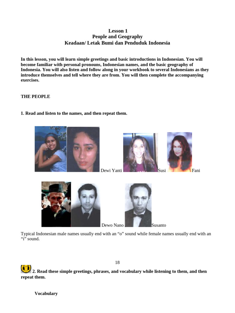 Lesson 1 Bahasa Indonesia | PDF | Indonesian Language | New Guinea