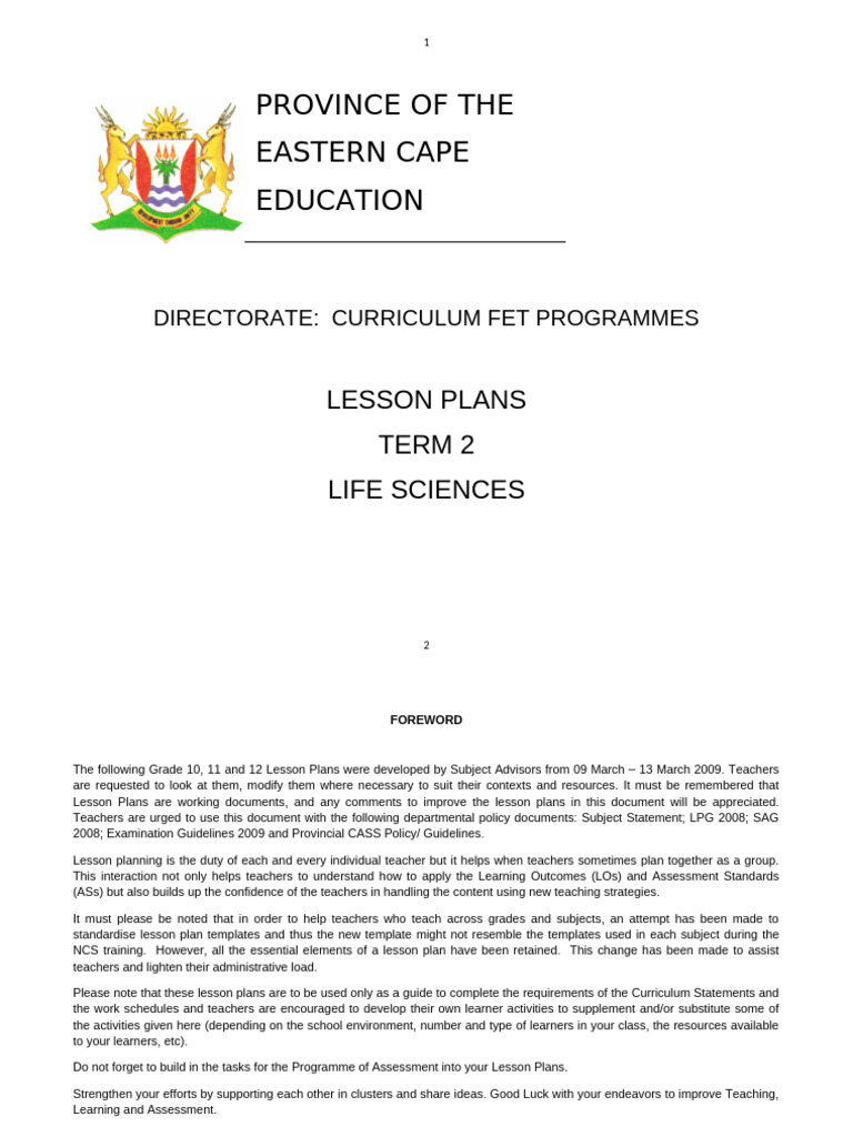 Grade 10 Life Sciences Lesson Plans | PDF | Learning | Food Web