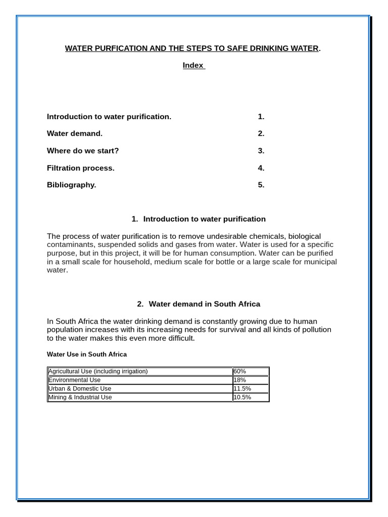 WATER PURIFICATION AND THE STEPS TO SECURE SAFE DRINKING WATER ...