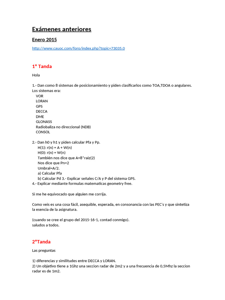Exámenes de Sistemas de Posicionamiento | PDF | Radar | Sistema de ...