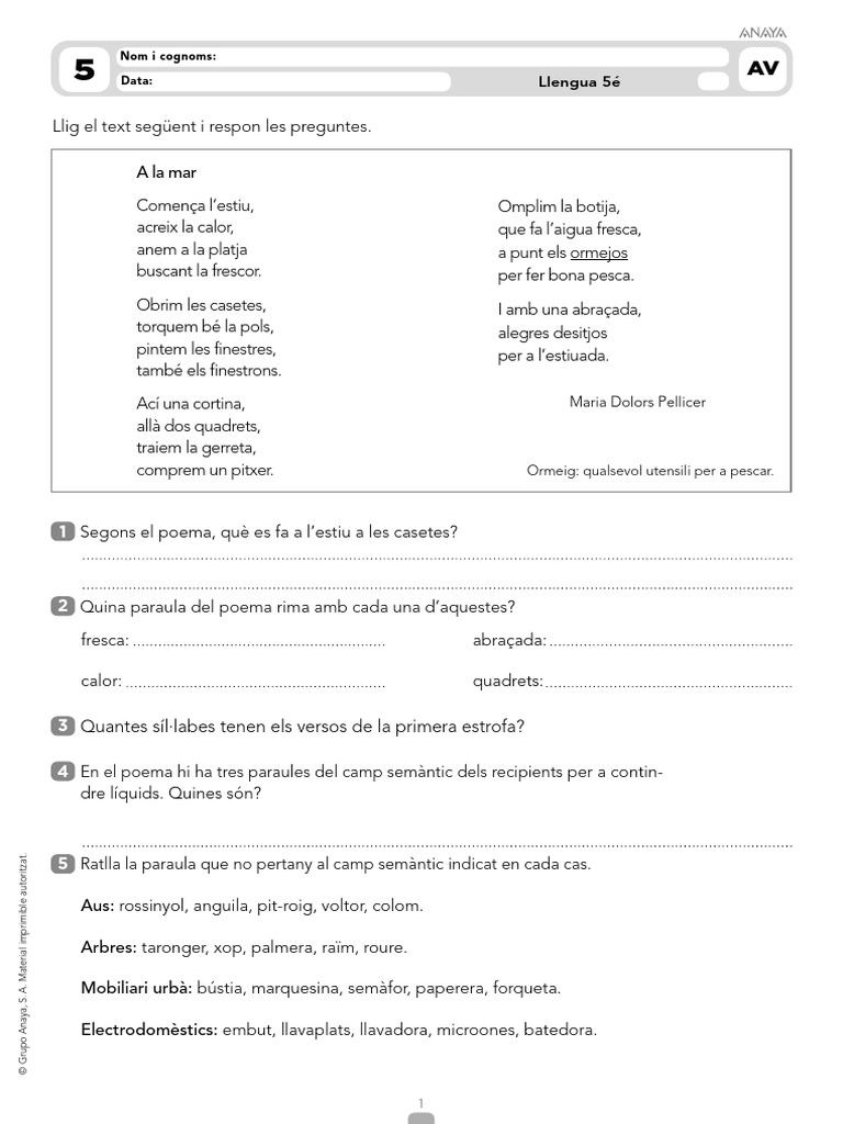 Alamar: Quantes Síl Labes Tenen Els Versos de La Primera Estrofa? | PDF