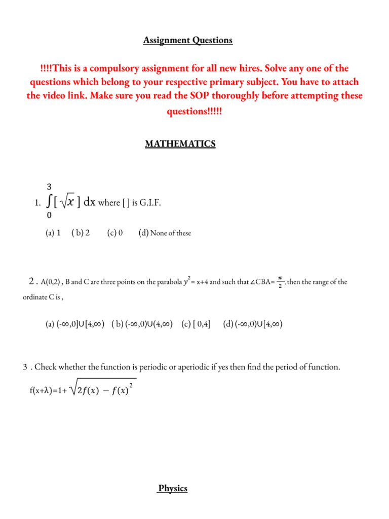 Assignment Questions For Hiring Doubt Experts. | PDF | Atomic Orbital | Physics
