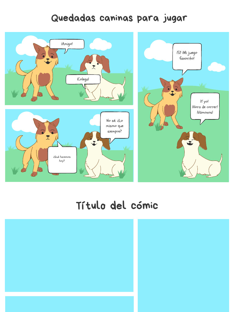 Tira Cómica Con 3 Viñetas Perros Animales Verde y Azul | PDF