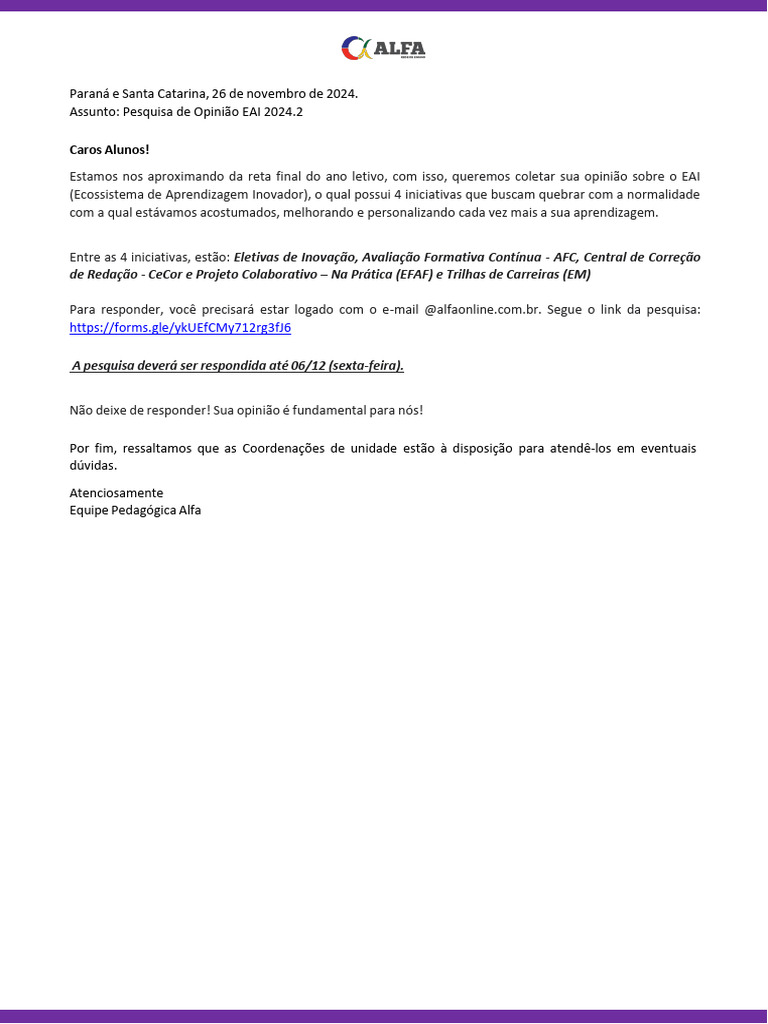 Pesquisa de Opinião EAI 2024.2 | PDF