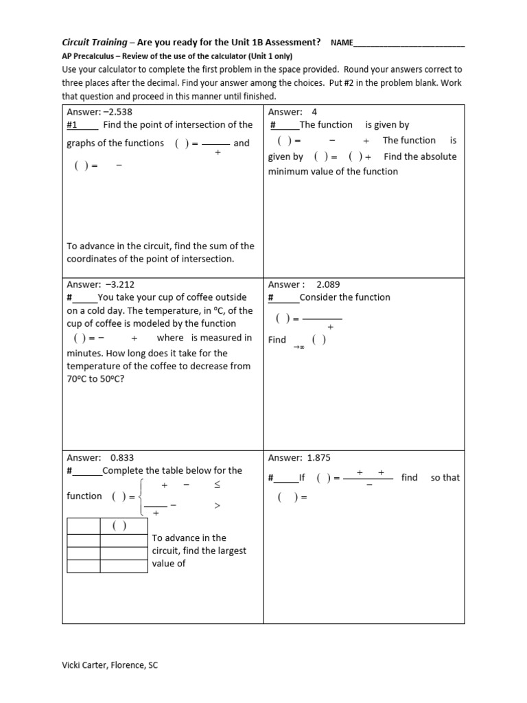 AP Precalculus Unit 1B Circuit Training | PDF | Function (Mathematics ...