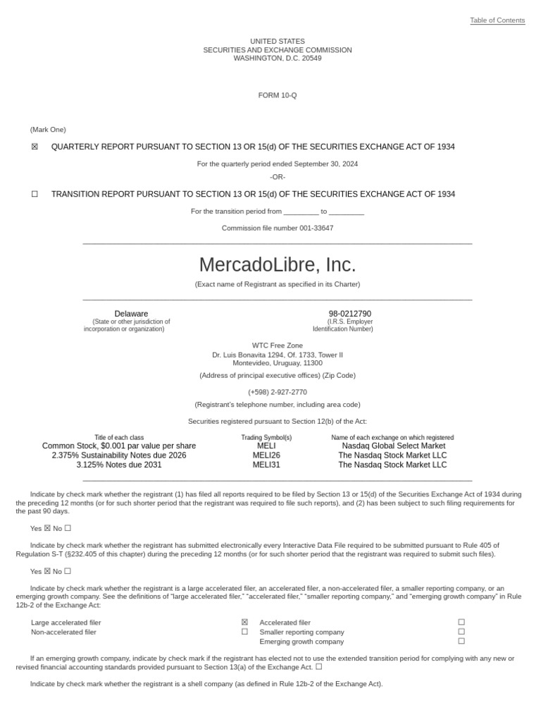 Mercadolibre Inc - 10-Q | PDF | Debits And Credits | Revenue