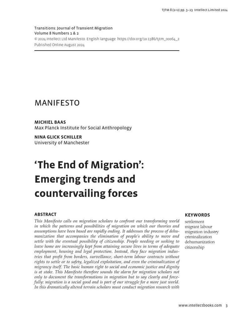 BAAS Mchiel SCHILLER Nina - The End of Migration': Emerging Trends and ...