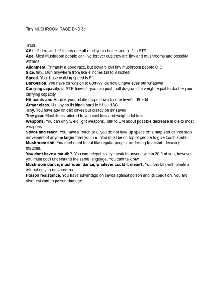Tiny MUSHROOM RACE DND 5e | PDF