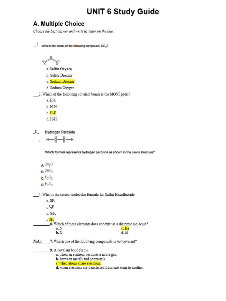Covalent Bonds Study Guide | PDF