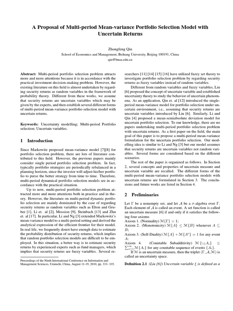 A Proposal Of Multi Period Mean Variance Portfolio Selection Model With