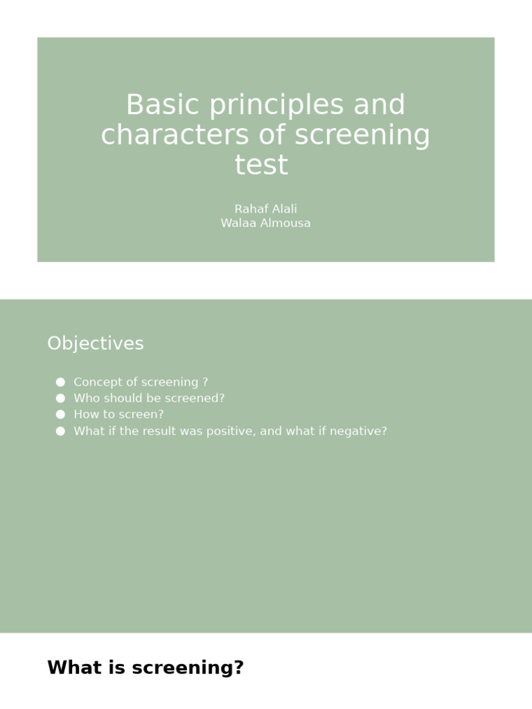 Screening Tests: Principles and Practices | PDF | Screening (Medicine ...
