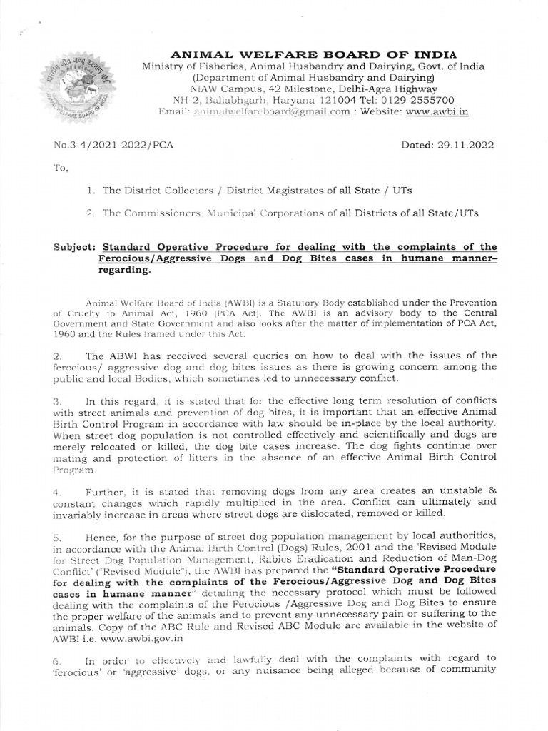 SOP For Dealing With The Complaints of The Aggressive Dogs and Dog ...