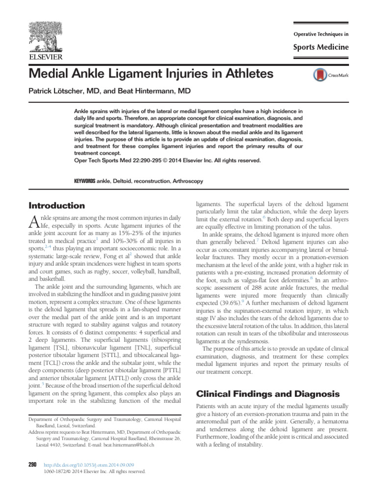 Medial Ankle Ligament Injuries in Athletes | PDF | Ankle | Foot