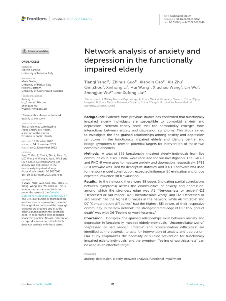 Network Analysis of Anxiety and Depression in The Functionally Impaired ...