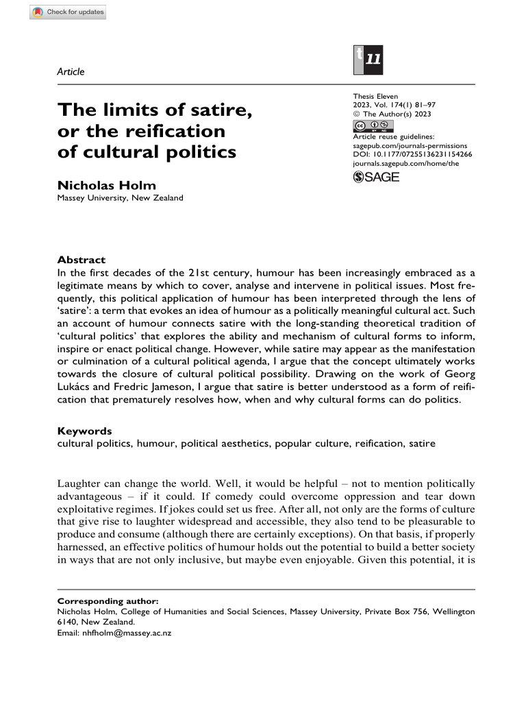 Holm 2023 The Limits of Satire or The Reification of Cultural Politics ...
