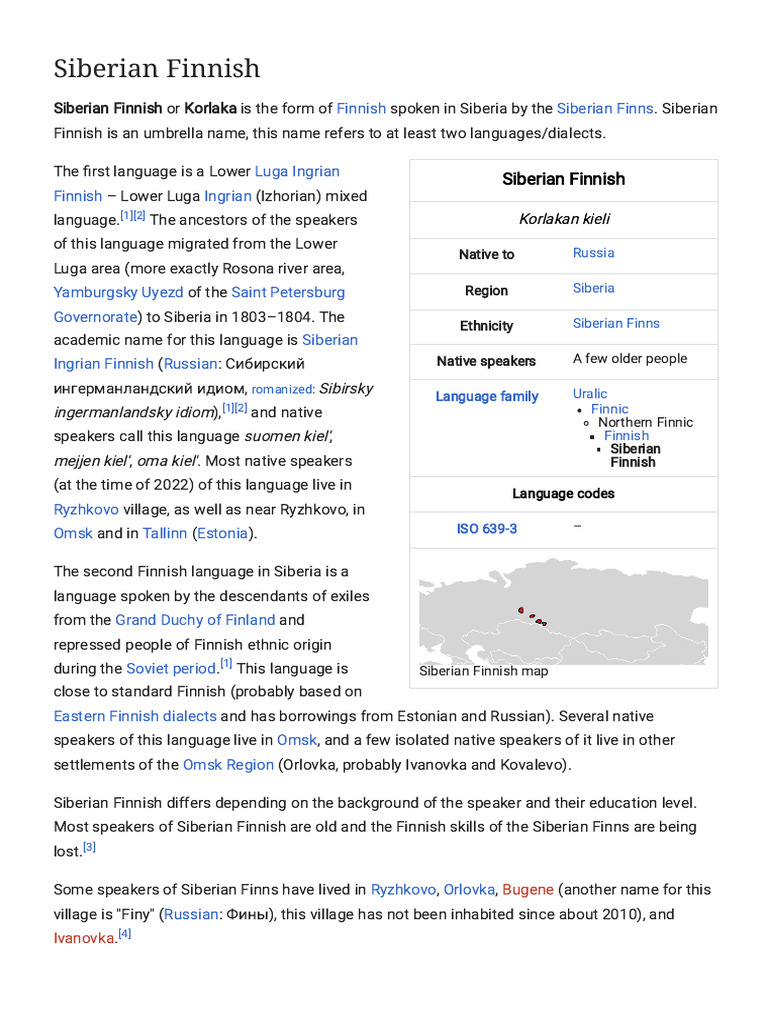 Siberian Finnish - Wikipedia | PDF | Finland | Languages Of Central Asia