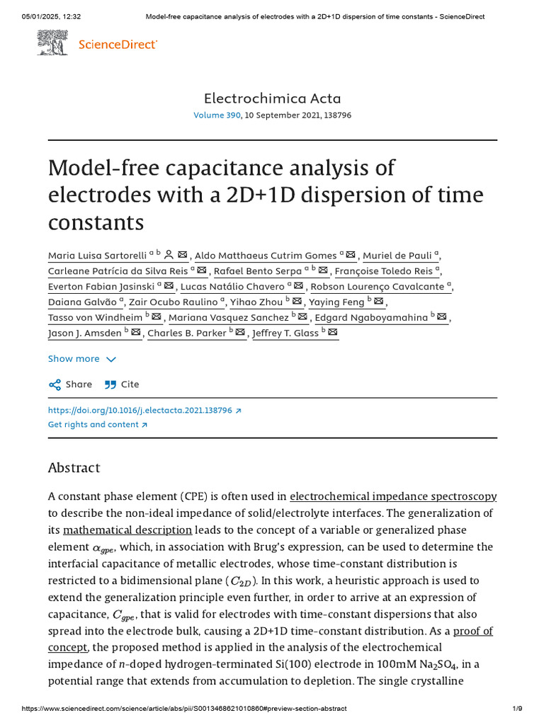 Model-free capacitance analysis of electrodes with a 2D+1D dispersion ...