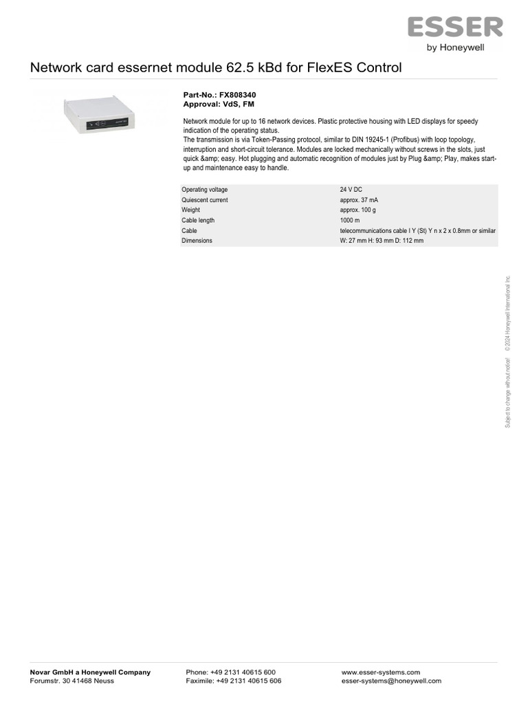 FX808340 - Network Card Essernet Module 62.5 KBD For FlexES Control ...