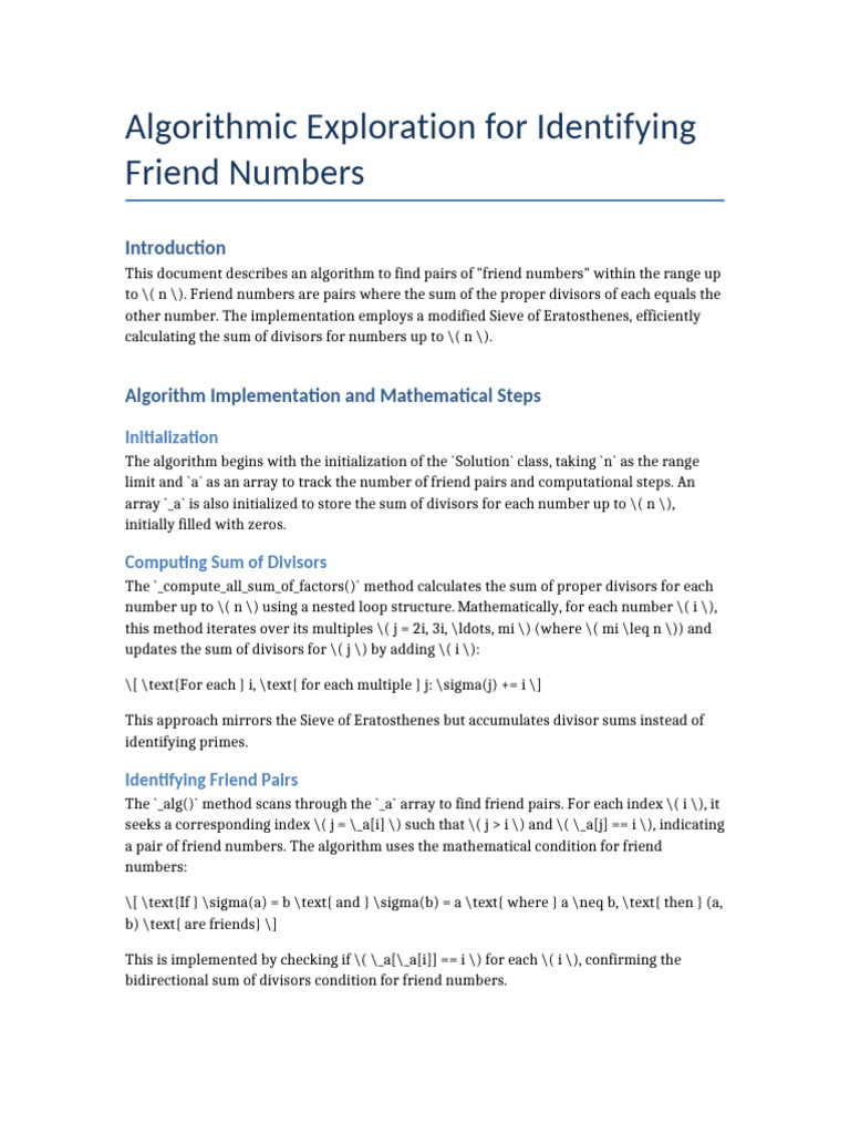 Friend_Numbers_Algorithm_Exploration | PDF | Summation | Algorithms Friend_Numbers_Algorithm_Exploration | PDF | Summation | Algorithms