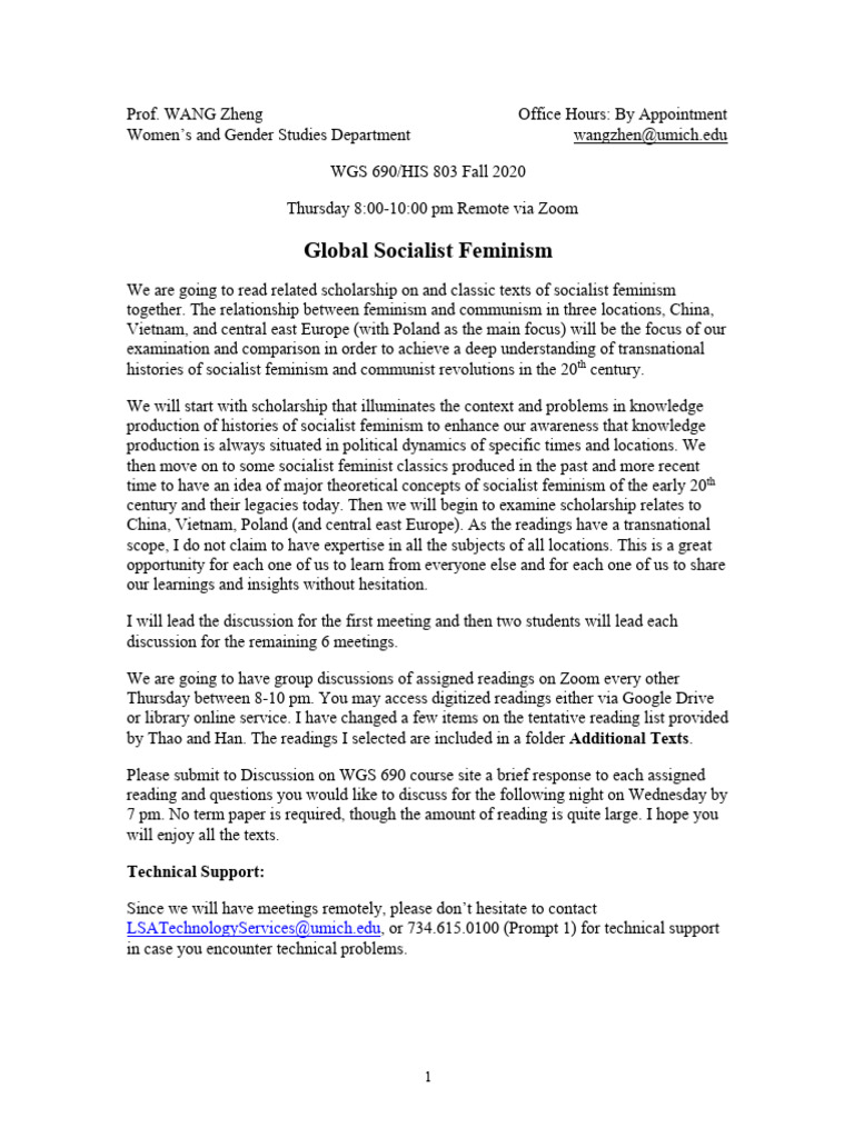 Global Socialist Feminism 2020F | PDF | Socialism | Gender Studies