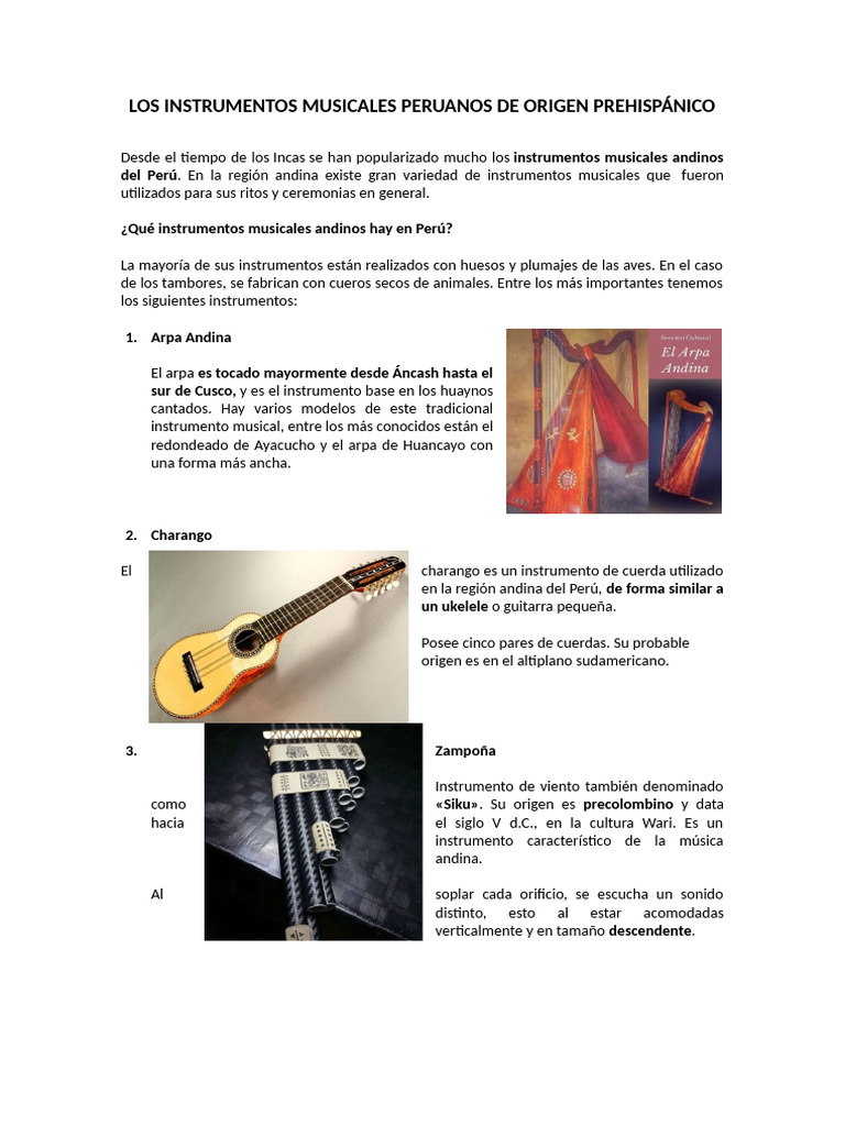 Los Instrumentos Musicales Peruanos de Origen Prehispánico | PDF ...