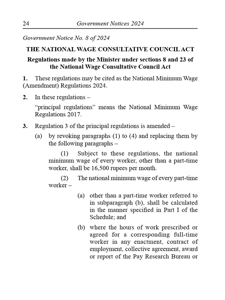 8_The National Minimum Wage (Amendment) Regulations 2024 | PDF | Wage | Minimum Wage