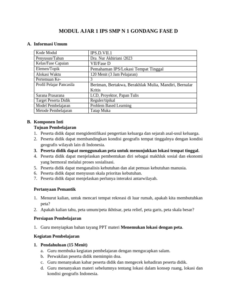 IPS SMP KELAS VII - MODUL AJAR 1.3 (BAB 1) | PDF