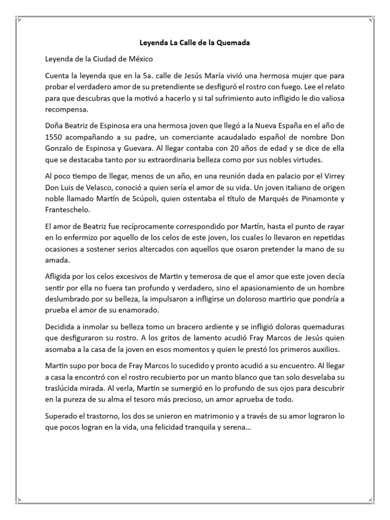 Leyenda La Calle de La Quemada | PDF