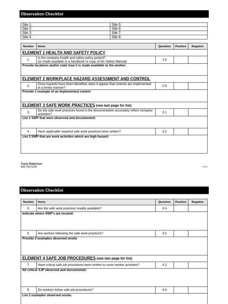 BLANK Observation Checklist 2019 | PDF | Personal Protective Equipment ...