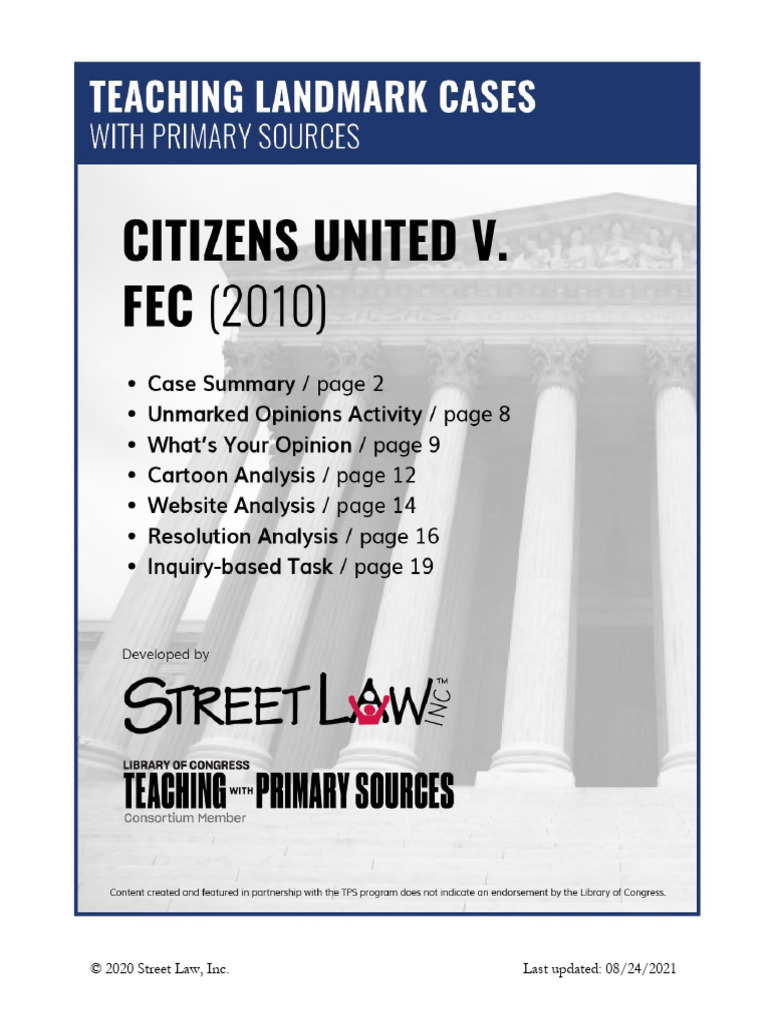 Citizens United v. FEC Case Overview | PDF | Citizens United V. Fec ...