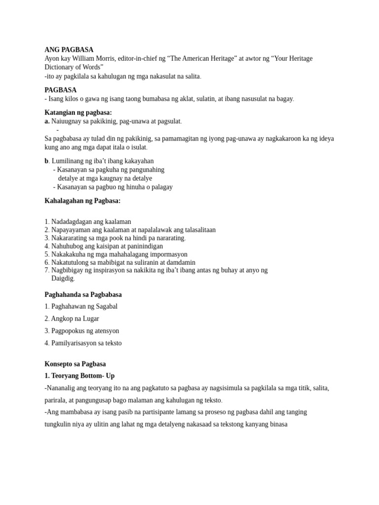 Lecture 1 Pagbasa | PDF