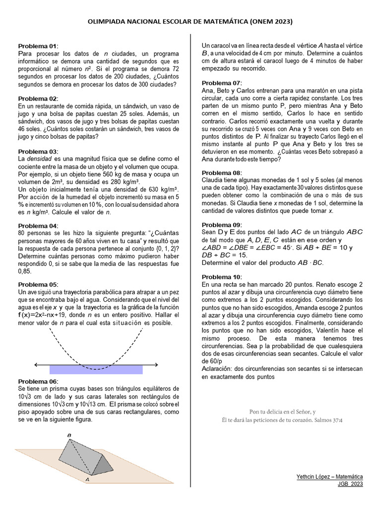 Olimpiada Nacional Escolar de Matemática | PDF | Triángulo | Masa